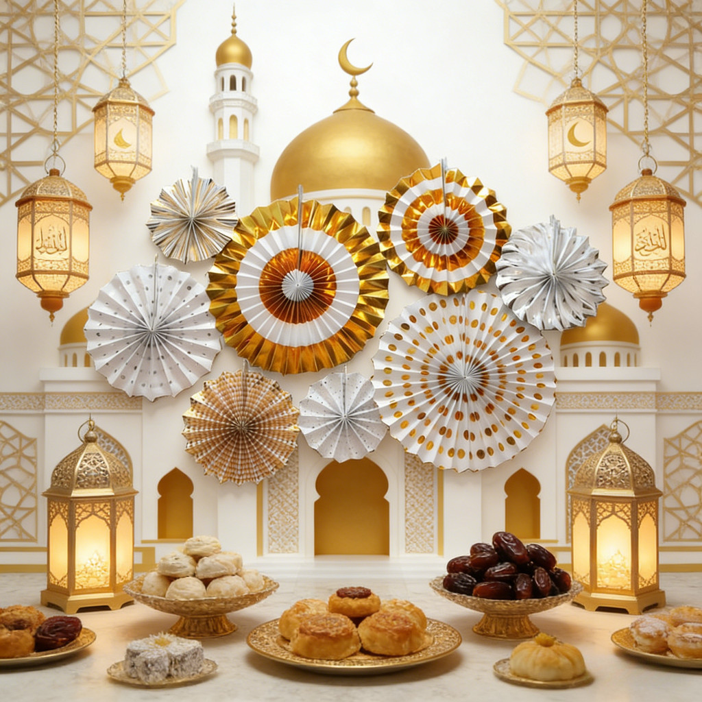 8/6pcs 2026 Hari Raya Paper Fans Set Eid Mubarak Party Background Wall ...