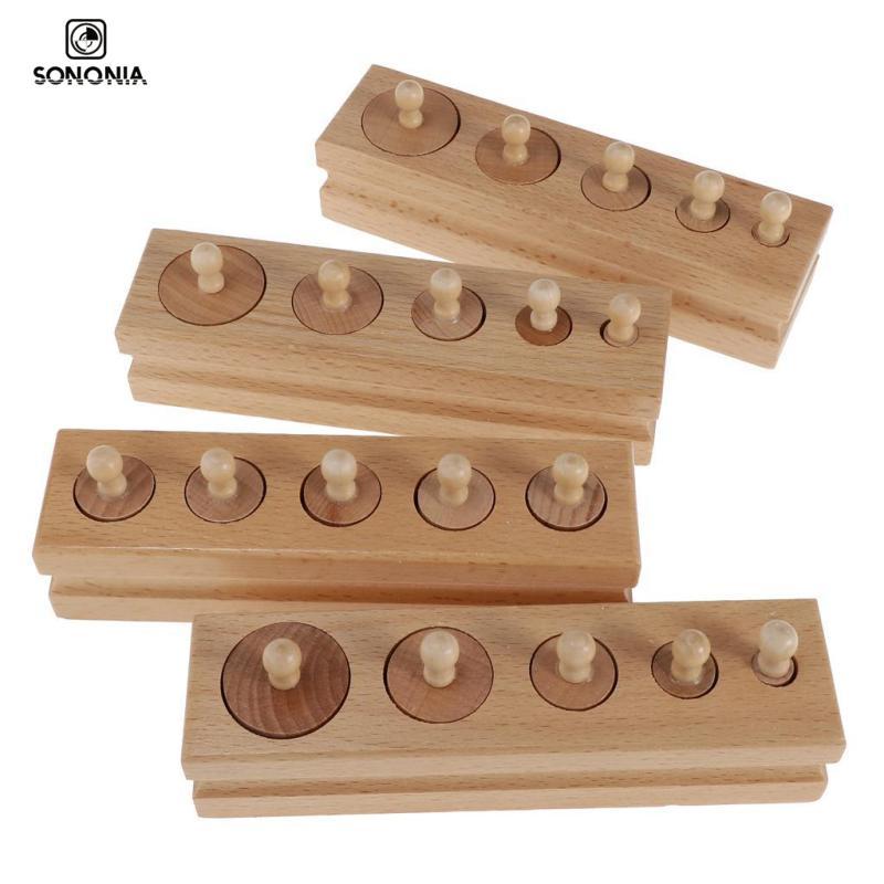 [SONONIA] Wooden Knobbed Cylinder Blocks Kids Children Montessori ...