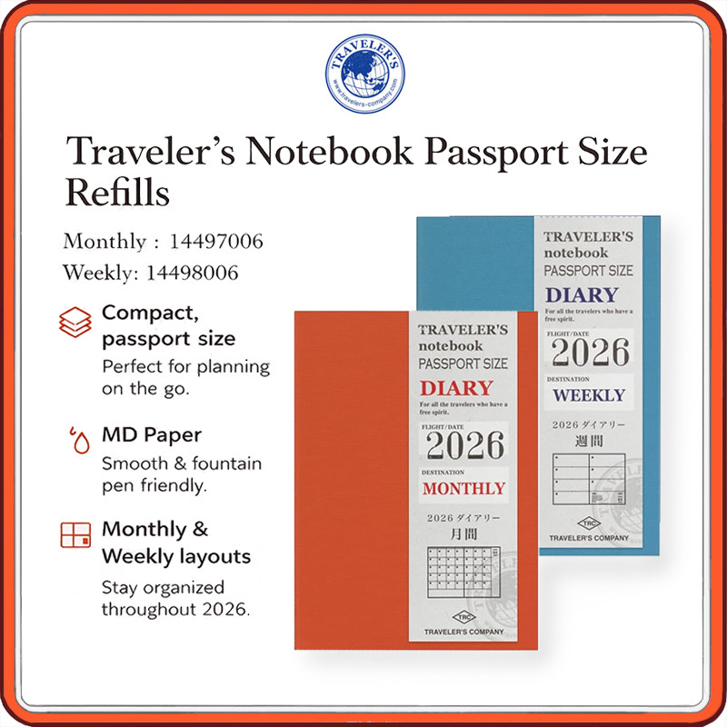 Traveler's Notebook 2026 Passport Size Diary Refills – Monthly (Dec ...