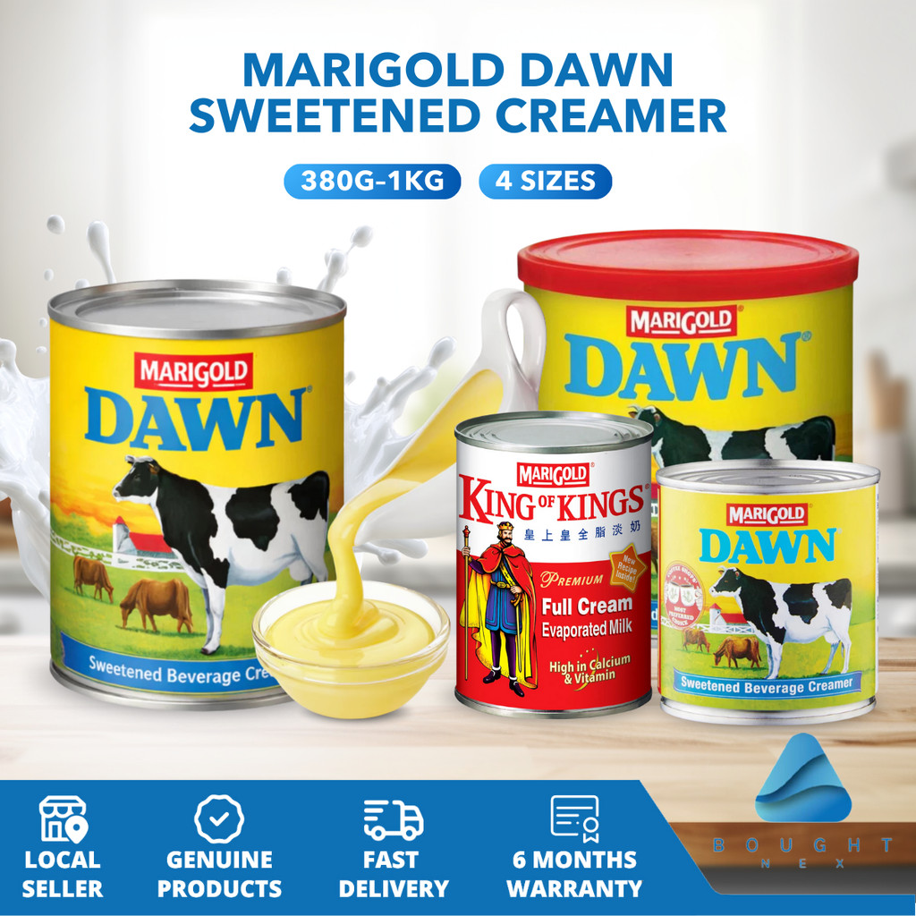 Marigold Dawn Sweetened Creamer 380g–1kg & Full Cream Evaporated Milk ...