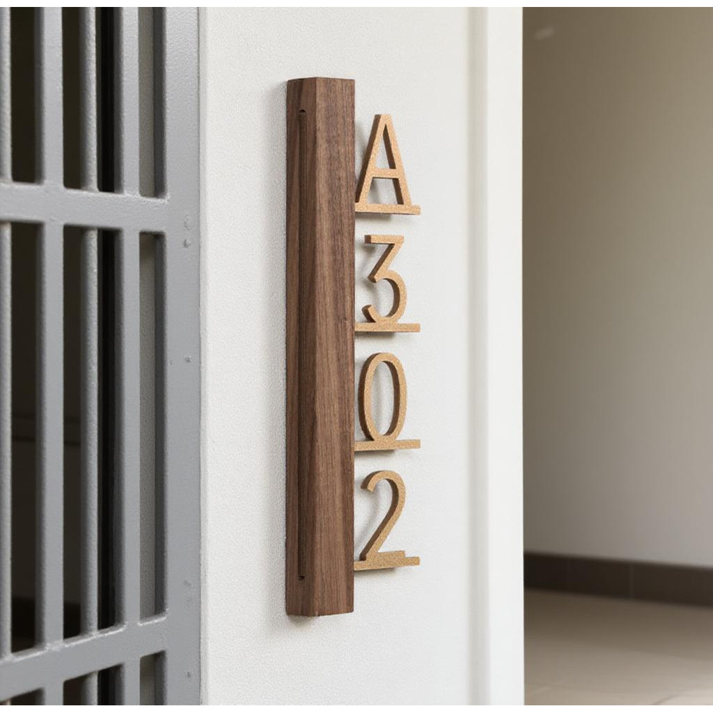 Walnut wood vertical 3dUnit Unit Number Signage new home entrance wall ...