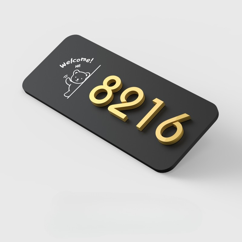 20x8cm Cartoon black gold 3D Unit Number Signage Hotel Apartment ...