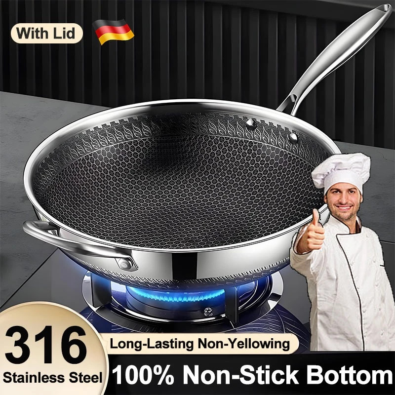 【Ready Stock】German 316 Stainless Steel Frying Pan Seven layer Uncoated ...