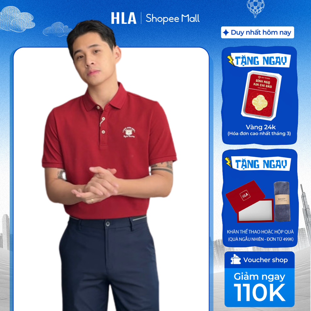 HLA Men's Red Polo Shirt - Stretch Shirt - Stretch Cotton, High Fashion ...