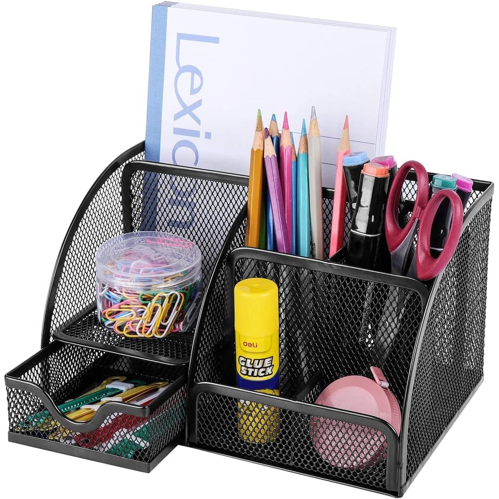 Hengshao Multi-Functional Desk Organizer with Drawer and Metal Mesh for ...