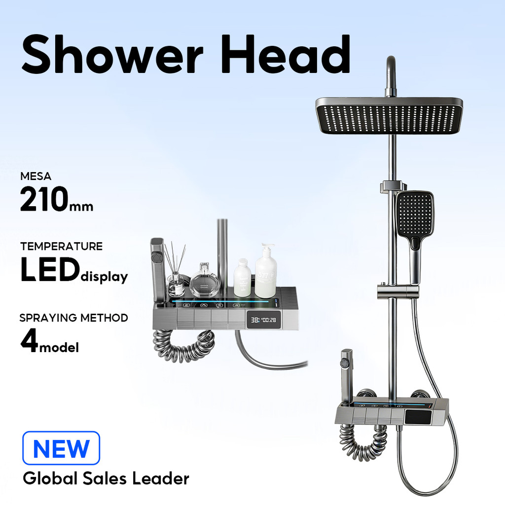 Digital Display Shower Set Full Set Tap Black Rainfall High end spot ...