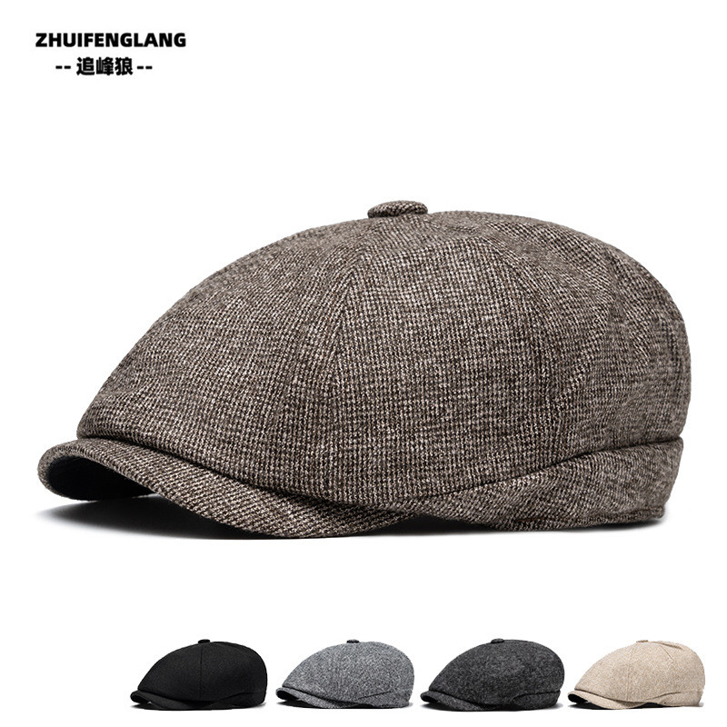 Fleece-Fleece Warm Beret Middle-Aged Elderly Men's Octagonal Hat ...