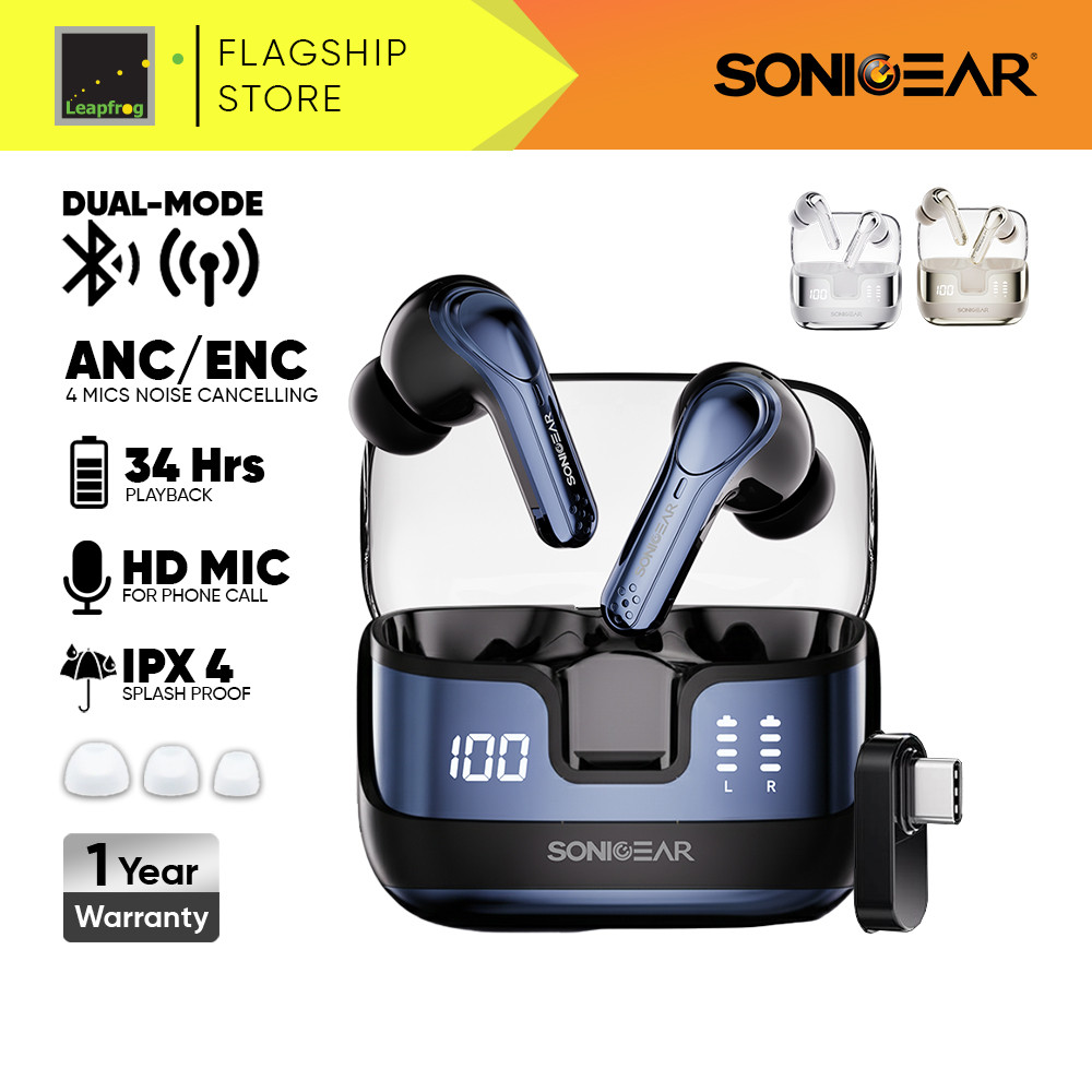 SonicGear TWS XP2 ANC TWS Earbuds Dual Mode Bluetooth Wireless 34 Hour ...