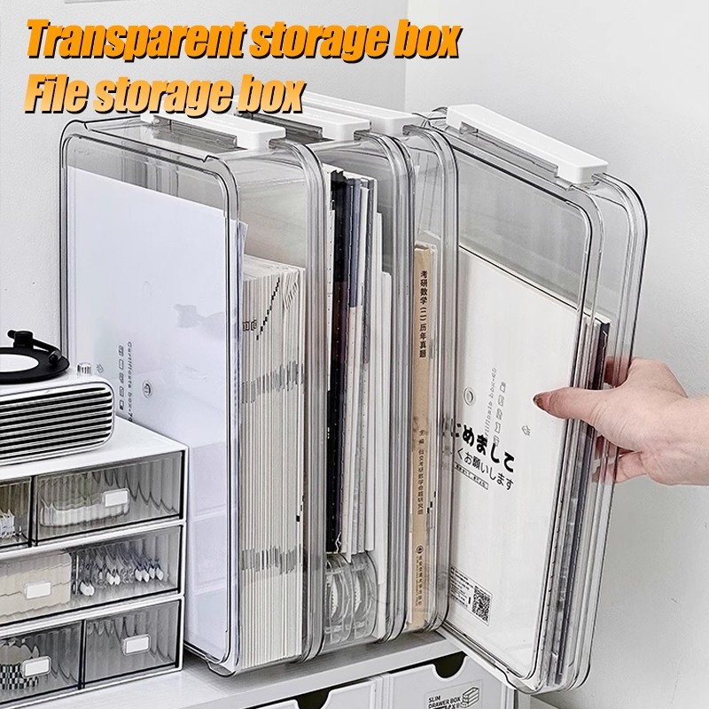 [SG Stock] Transparent file storage box A4 storage box office stackable ...
