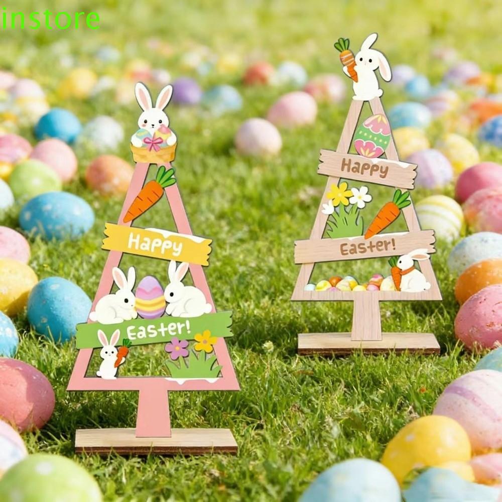 INSTORE Mini Easter Tree Ornament, Blessing Cartoon Bunny Eggs ...