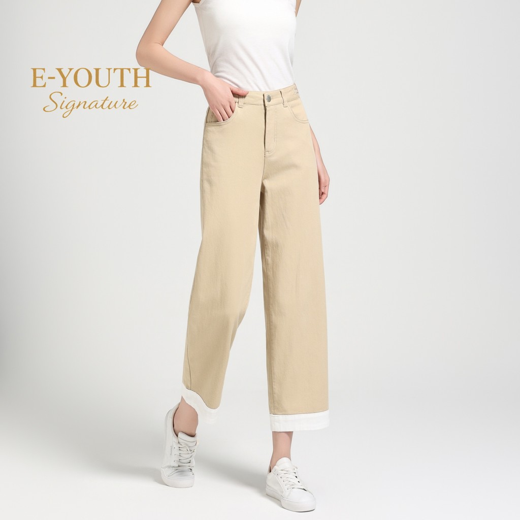 E-YOUTH Signature Women Pure Line Wide Pants – EYS1006 | Shopee Singapore