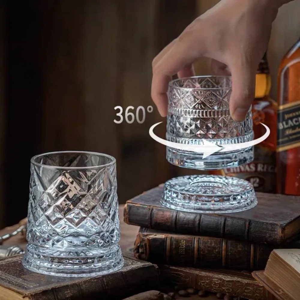 New Rotating Whisky Glasses with Glass Base 360 Rotate Degrees Crystal ...