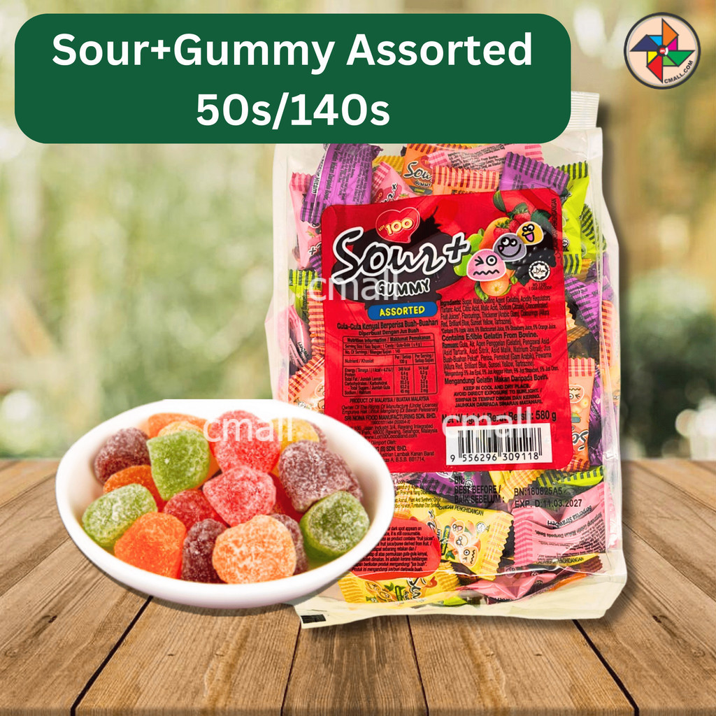 [HALAL] LOT 100 Sour Plus Gummy Assorted Fruit Flavour BIG Pack 140s ...