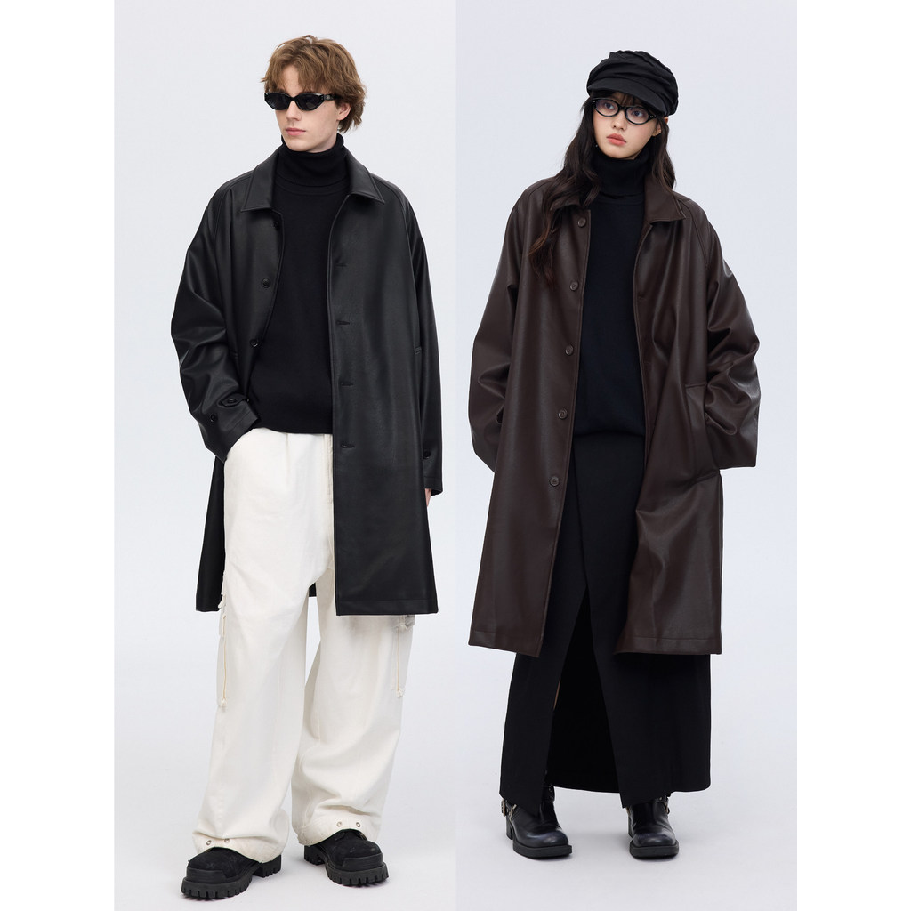 P PSO Brand Men's Clothing Women's Bright PU Mid-Length Coat Autumn ...