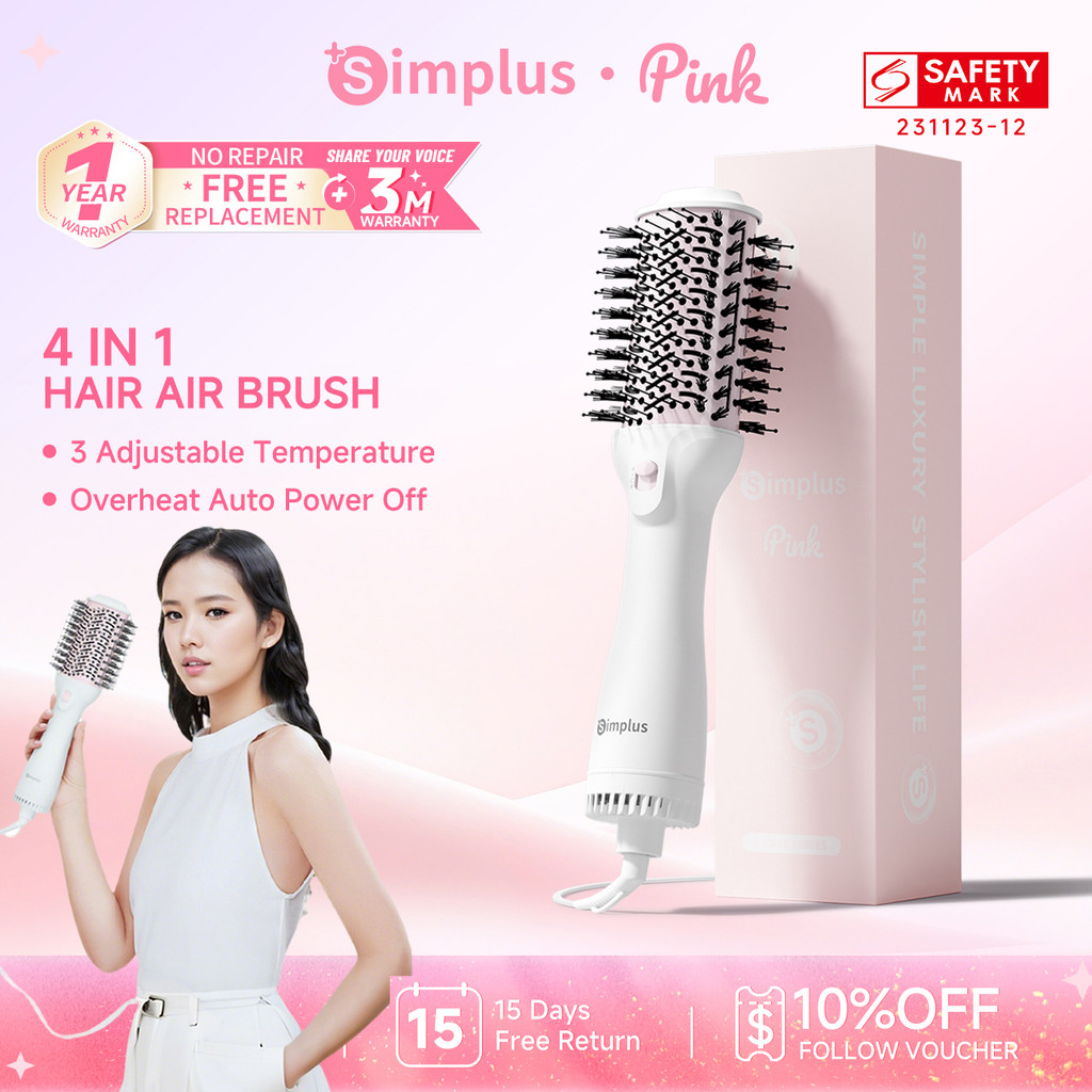 Simplus PINK Hot Air Brush | Fast Drying for Straight&Curly | Hair ...