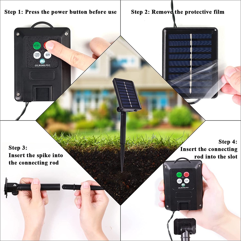 Solar Fairy Lights Timer Outdoor Waterproof 8 Modes Solar String Lights ...