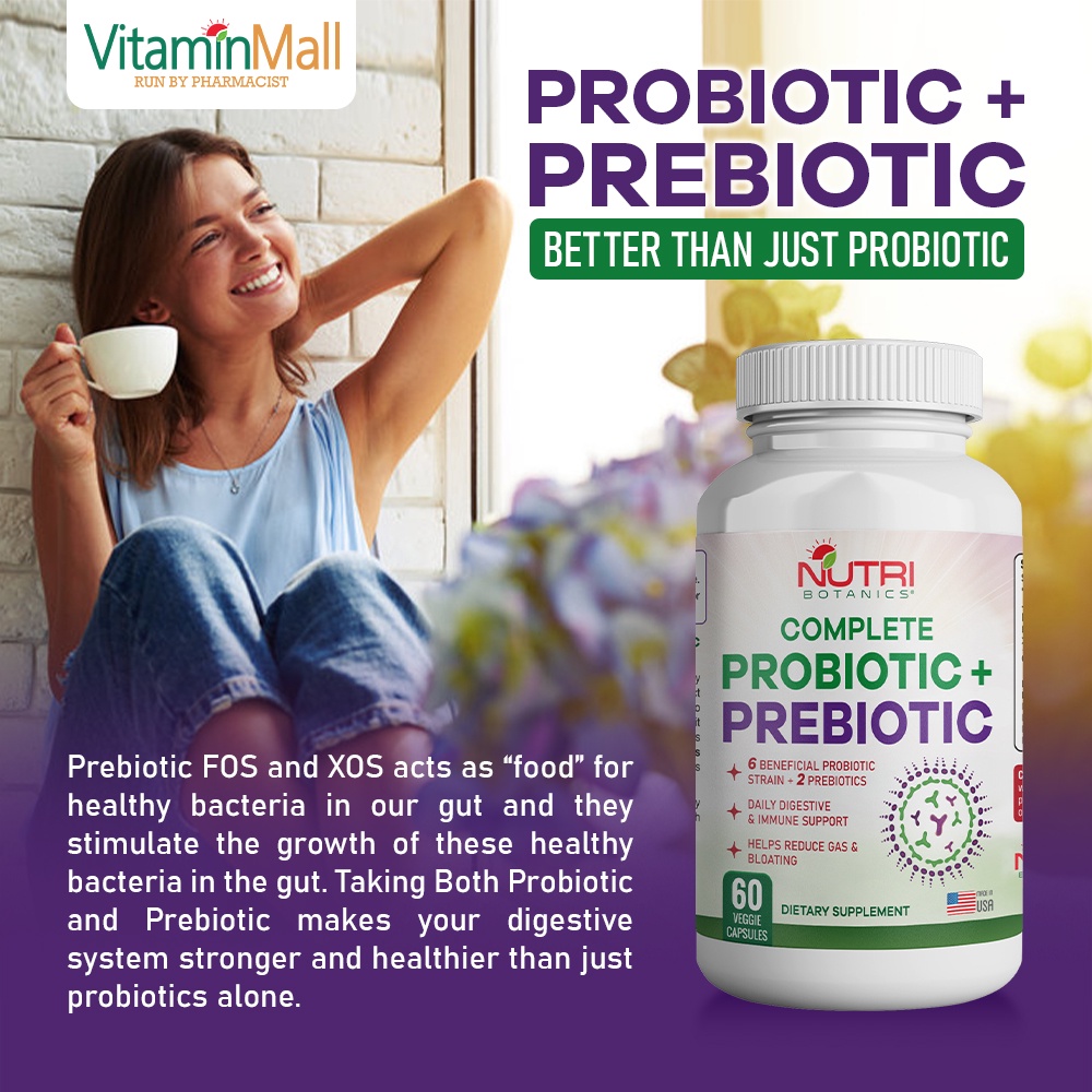 Nutri Botanics Prebiotic Probiotic Supplement - 6 Strain Probiotics ...