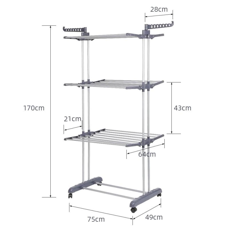 Laundry Three-layer Clothing Storage Racks Clothes Drying Folding Wing ...