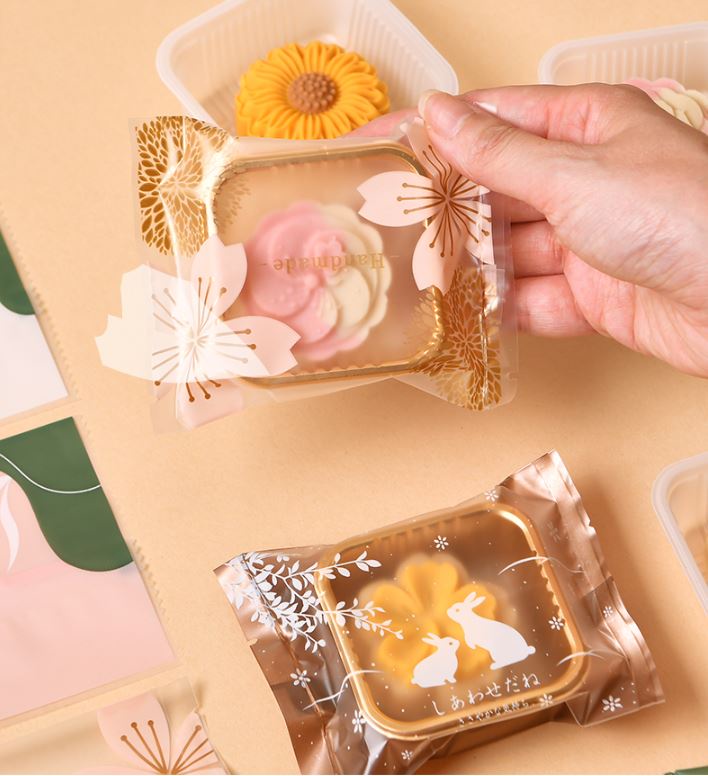 (100pcs wrapper) mooncake plastic bag heat sealer bag sakura morandi ...