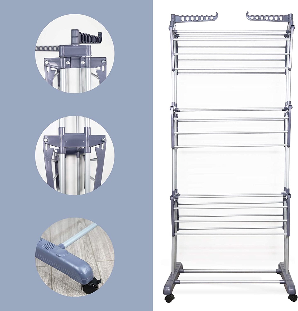 Laundry Three-layer Clothing Storage Racks Clothes Drying Folding Wing ...