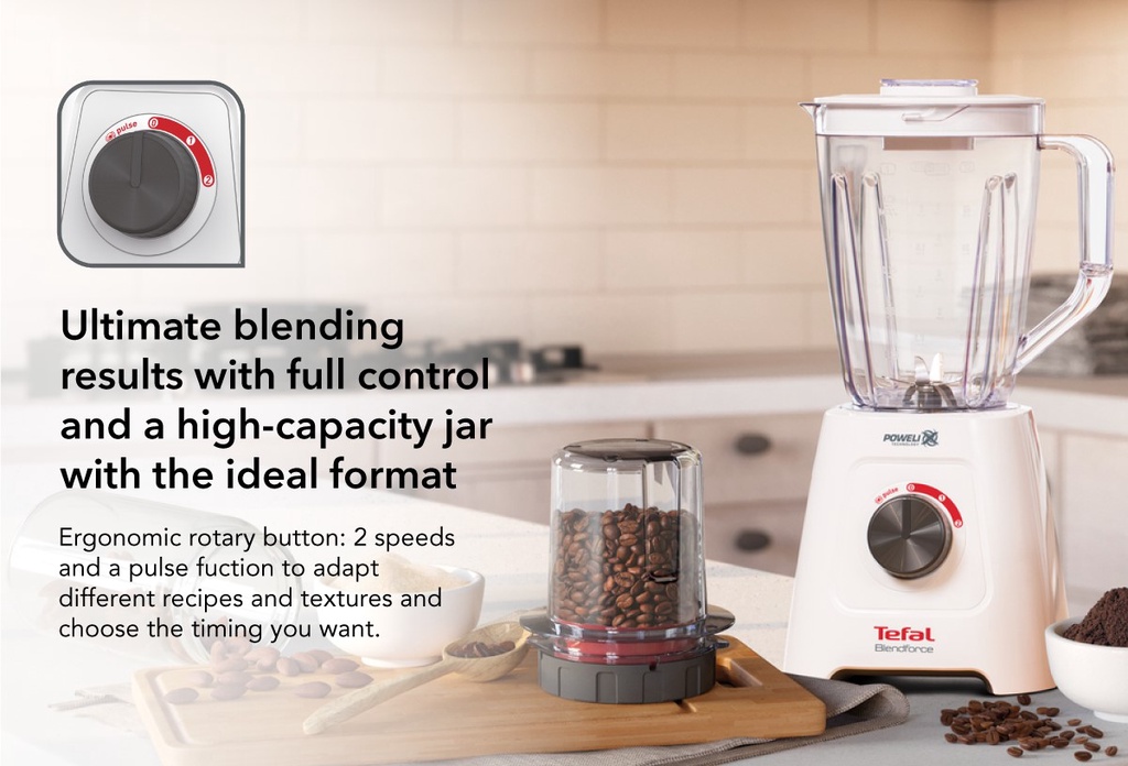 Tefal Blender Blendforce BL4271 - 600W, 2 speeds and pulse, 2L plastic jug, smart lock system, 6 ...