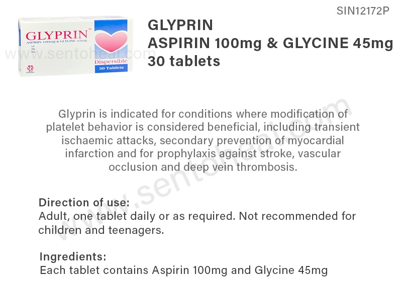 Glyprin 30 tablets - Aspirin 100mg & Glycine 45mg/ Generic of Cardiprin ...