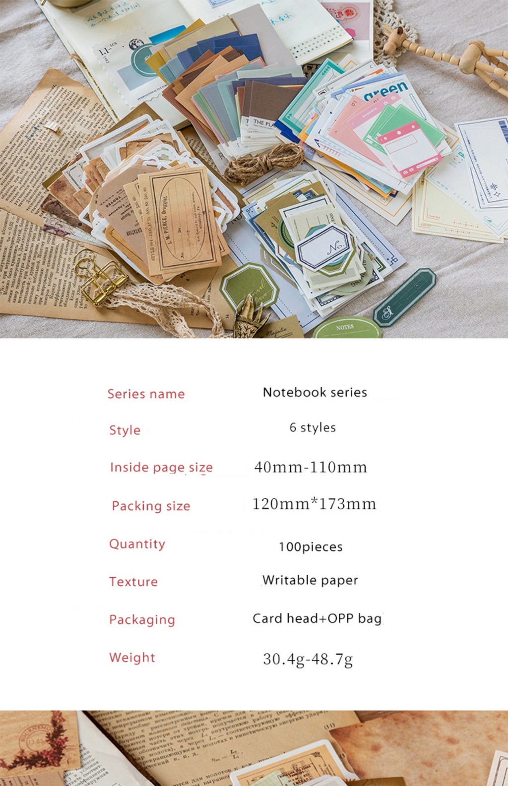 JIANWU 100 Sheets Retro Writable Journal Material Pack Simple Memo Pad ...