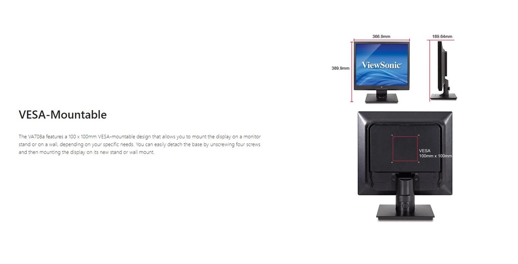 ViewSonic VA708A 17 Inch 1024p LED Monitor with 100% sRGB Color ...