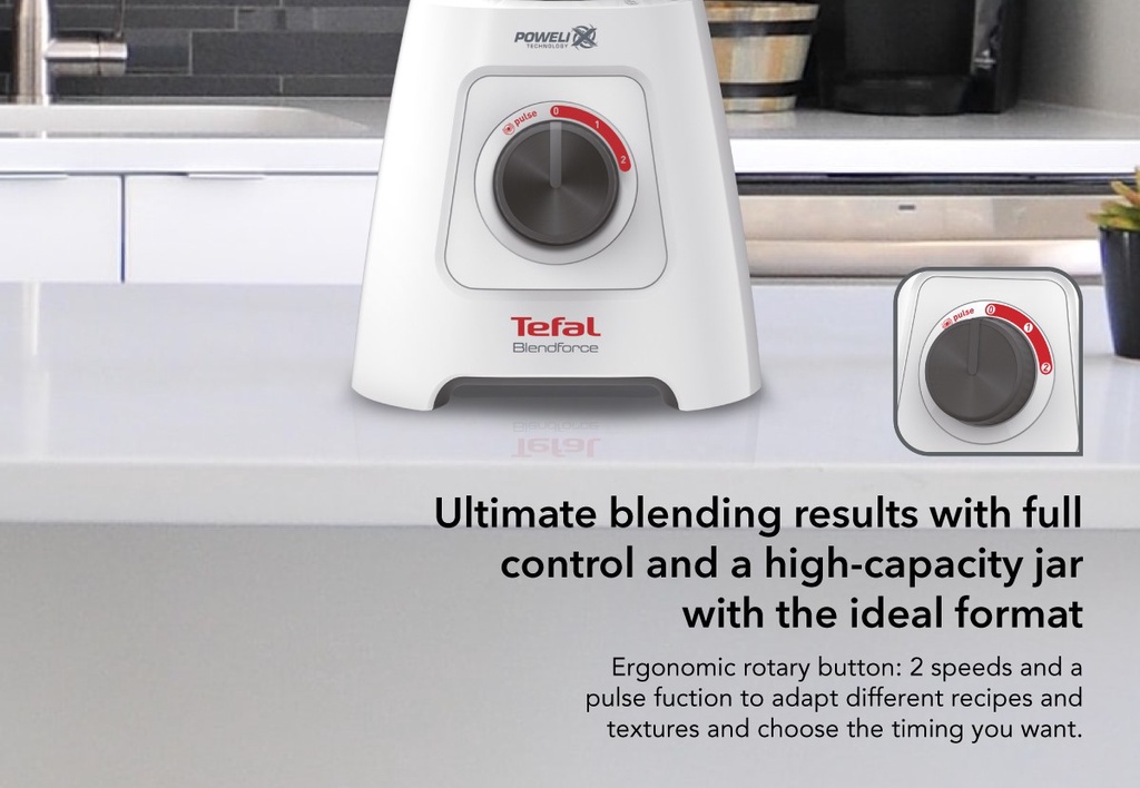 Tefal Blendforce Blender w/Grinder, Chopper & Spatula BL4291 - 600W, 2 speeds + pulse, 2L ...