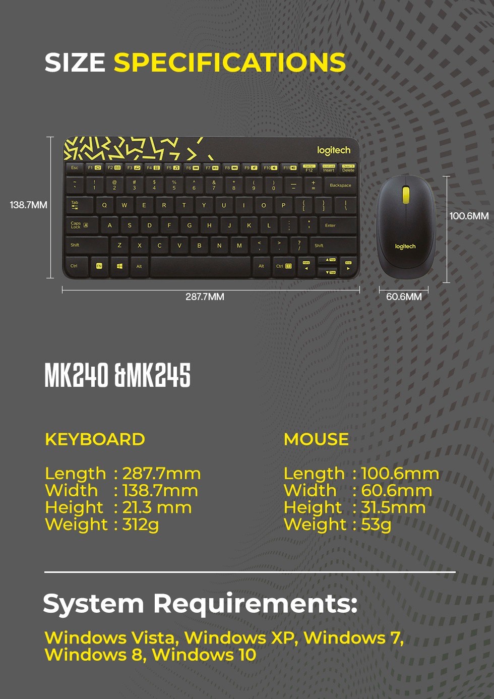 Logitech MK240 (Black/White)/MK 240 (Black/White)/MK245 Wireless ...