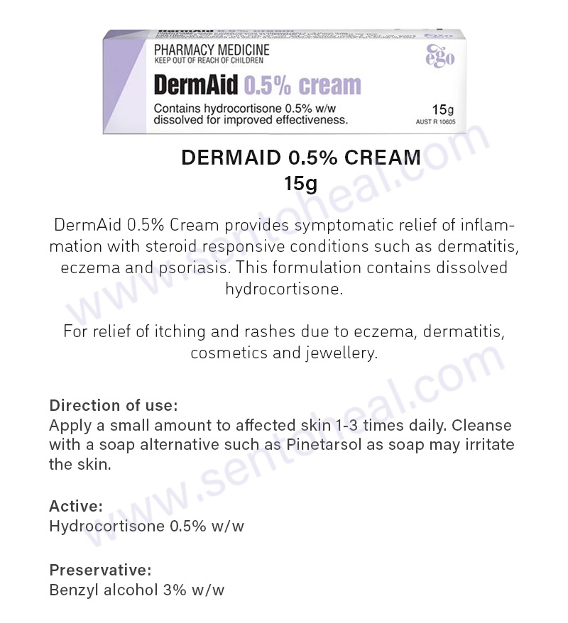 DermAid Cream 0.5% 15g - for Itching, Rashes due to Eczema, Dermatitis ...