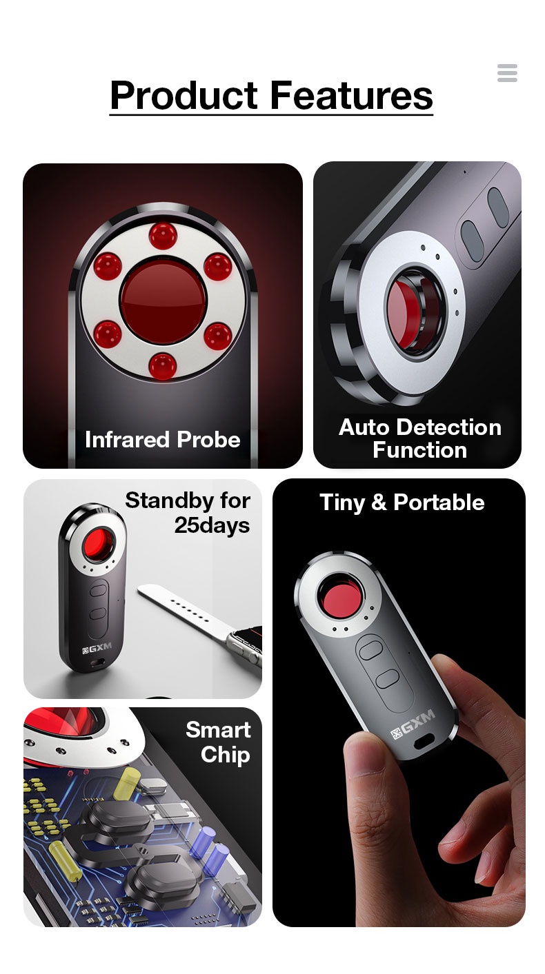 GXM AK400 3 in 1 Camera Detector Detect Hidden Spy Camera Infrared Scan ...