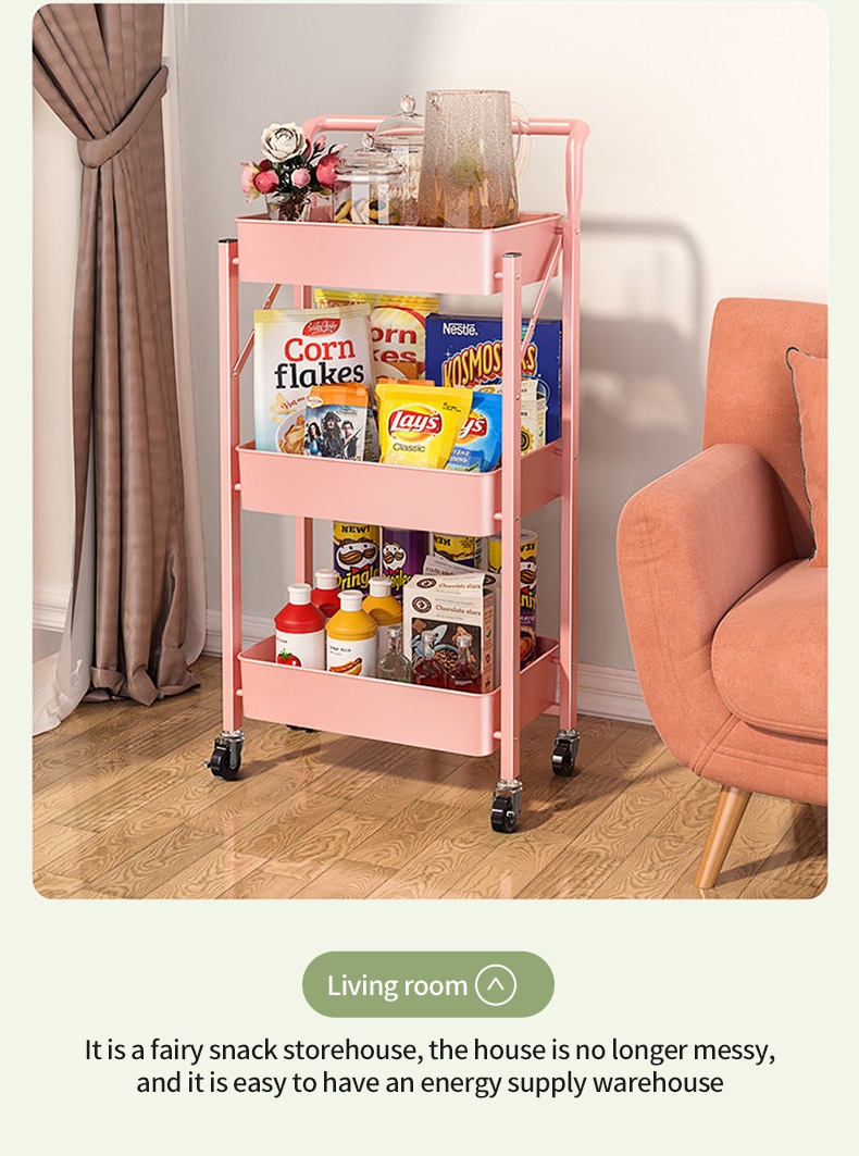 Kitchen Shelf Movable Storage Cart / 3 Tier Multi-functional Trolley ...