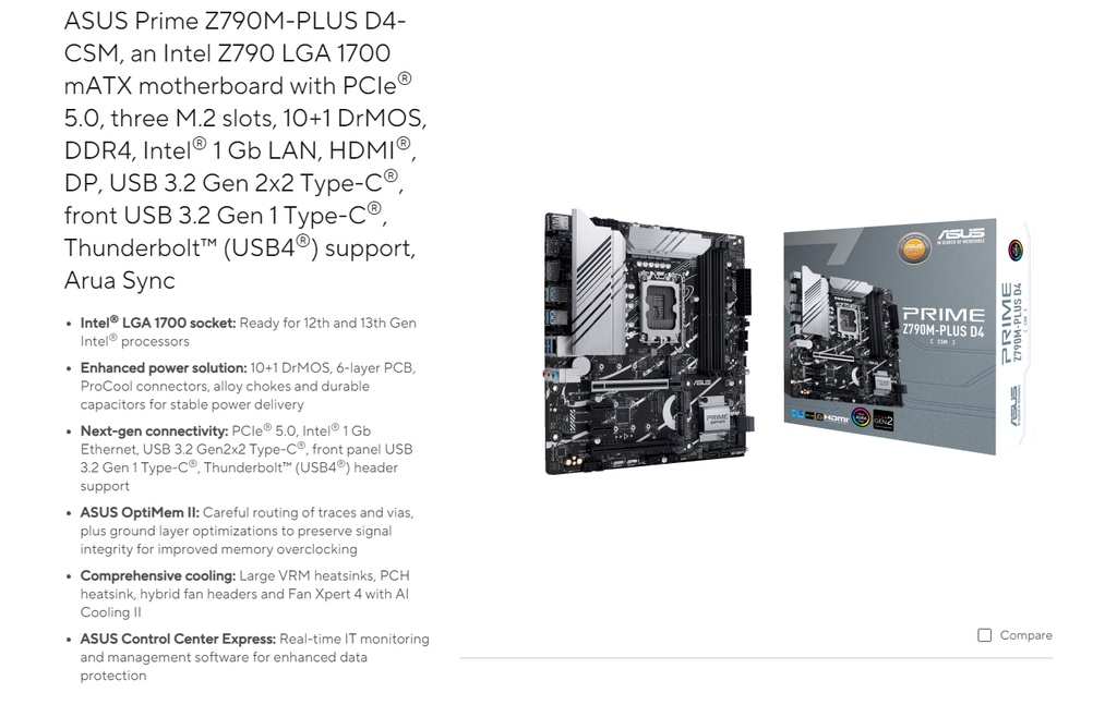 ASUS Prime Z790M-PLUS Z790M PLUS D4-CSM, Intel Z790 LGA 1700 mATX ...