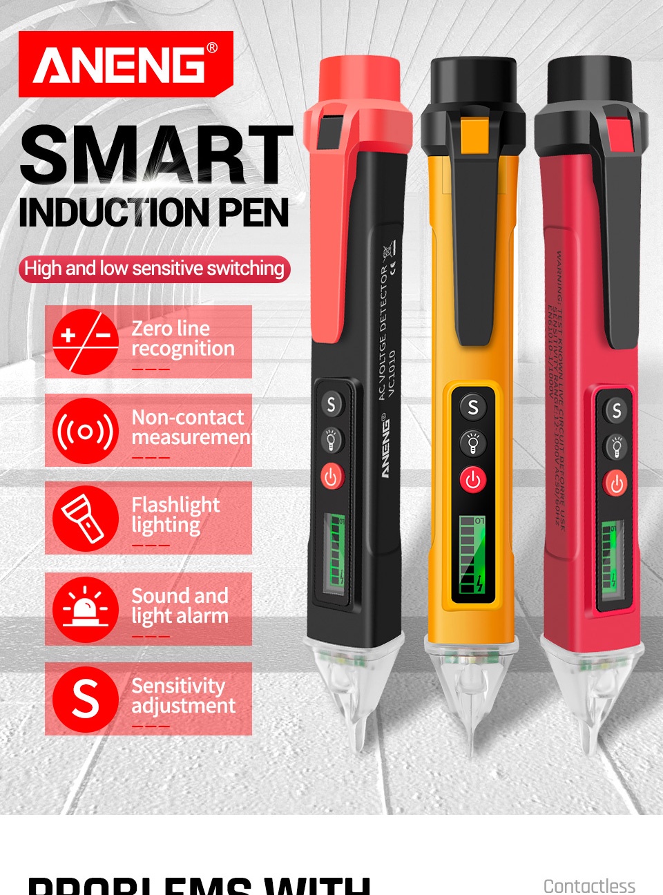 Digital AC/DC Voltage Detectors Smart Non-Contact Tester Pen Meter 12 ...
