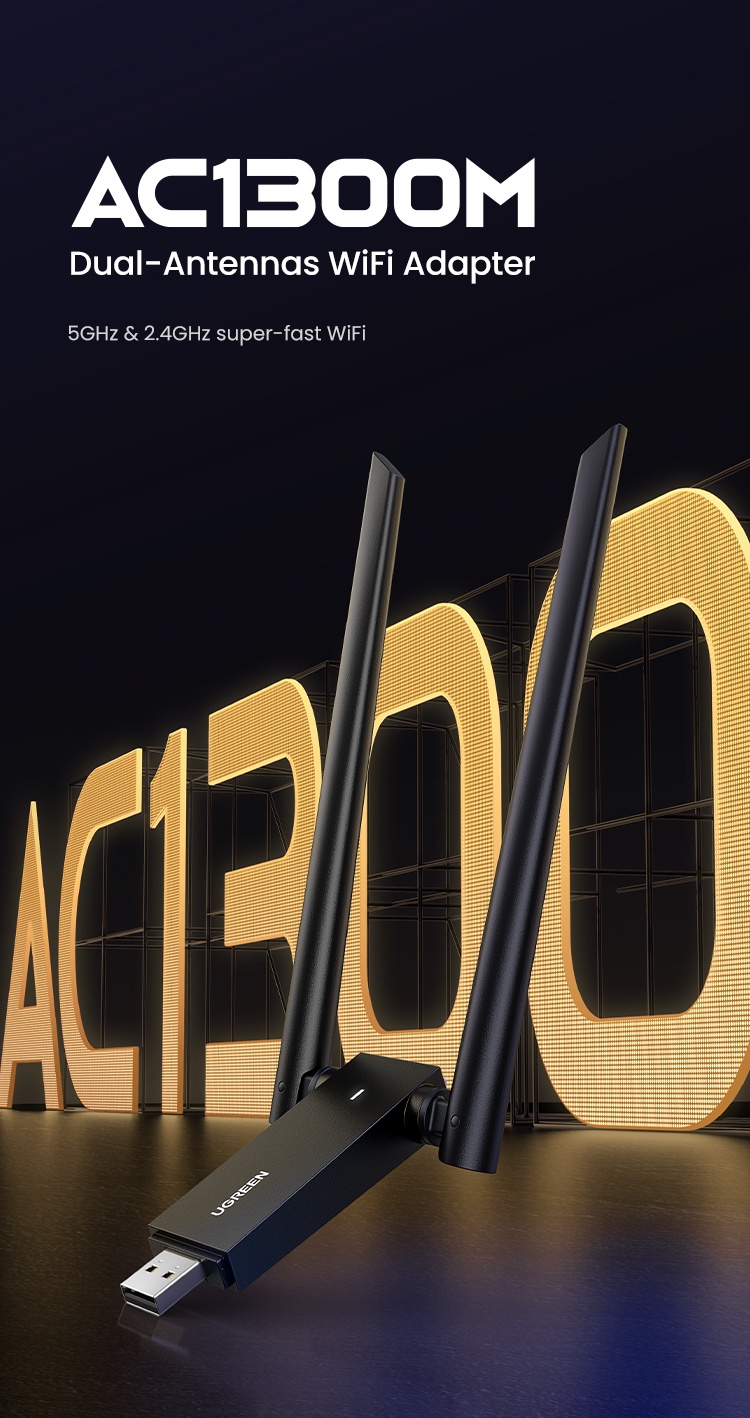 UGREEN WiFi Adapter USB3.0 AC1300Mbps 5G&2.4G Dual-Band USB WiFi for PC ...