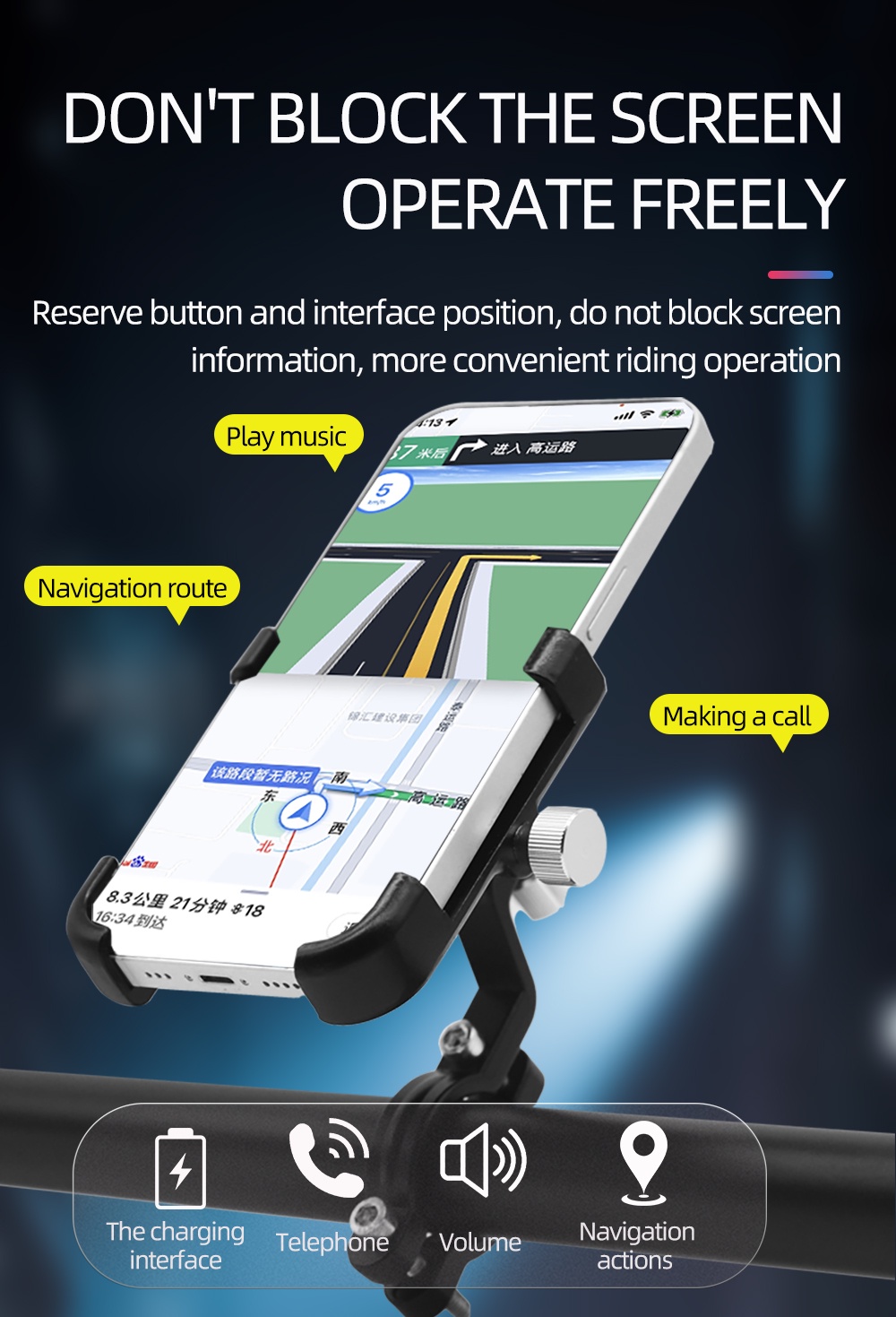 ThinkRider MTB Phone Mount Stand Bike Mobile Phone Holder 360 Rotatable ...