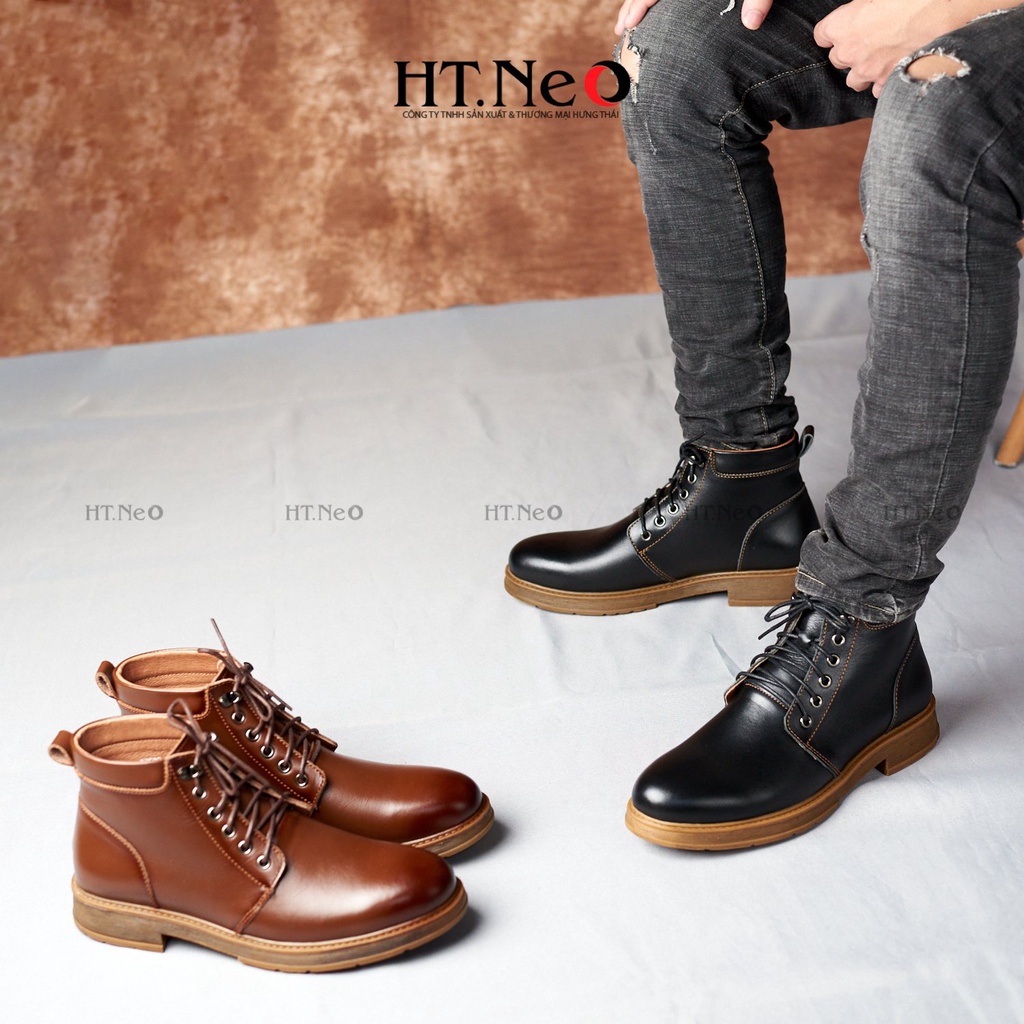 HT.NEO men's high-neck shoes Genuine cow leather, solid rubber molded ...