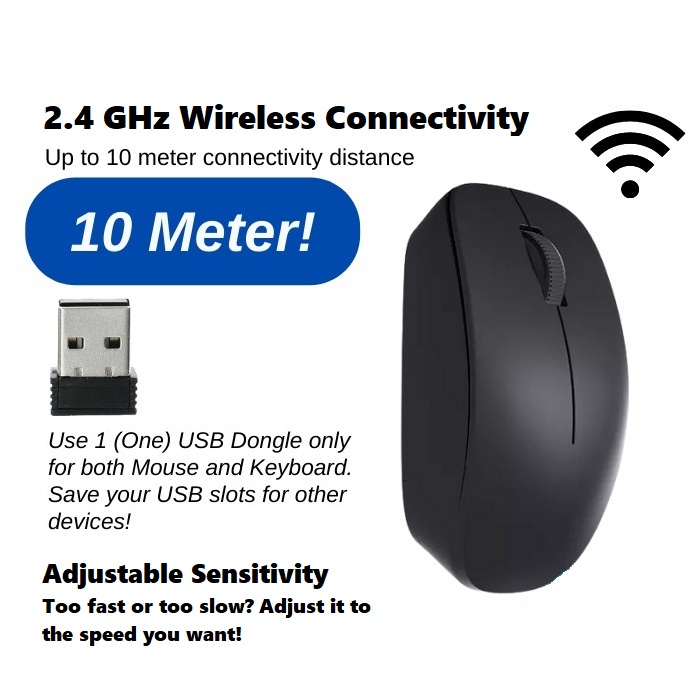 Mikuso KB-C019 2.4GHz Wireless Keyboard and Mouse Combo, 104 keys for Office / Home, Adjustable ...