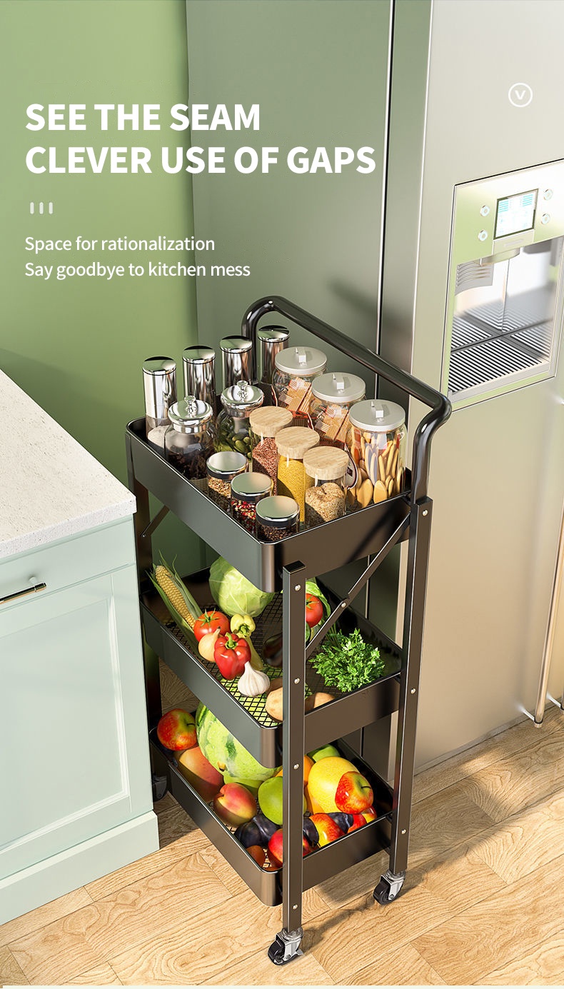 Kitchen Shelf Movable Storage Cart / 3 Tier Multi-functional Trolley ...