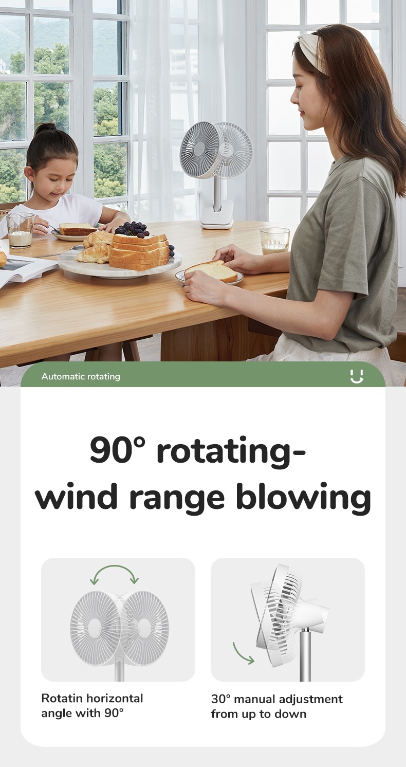 JisuLife Clip Table Fan 8000mAh Portable Fan Shaking Head Mute Desktop ...