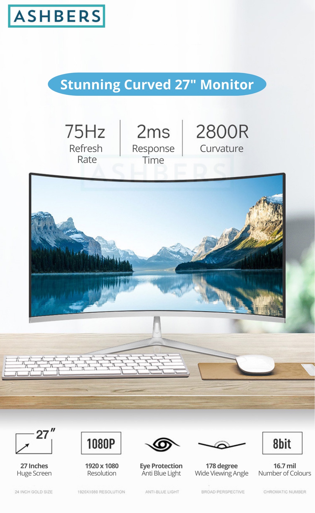 PROMO 27 inch Ultra-Thin Curved Gaming Display LED Computer Monitor ...