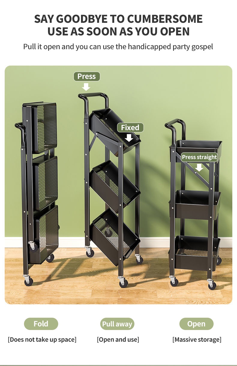 Kitchen Shelf Movable Storage Cart / 3 Tier Multi-functional Trolley ...