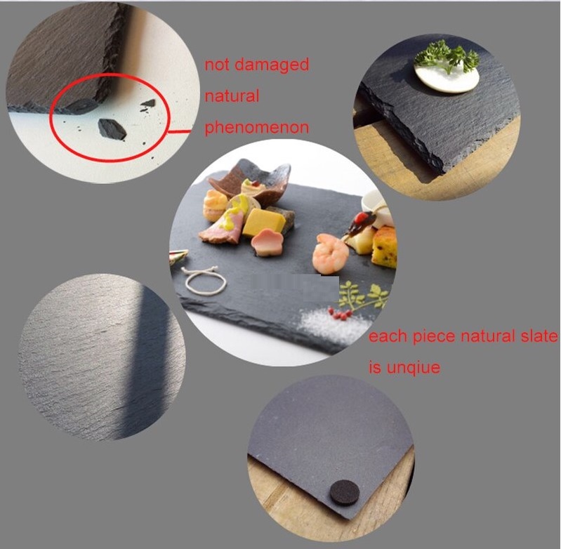 Natural Black Slate stone Dishes Solid Sushi Steak Barbecue BBQ Plate ...