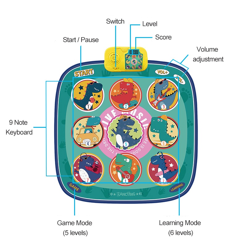 90x90cm Electronic Musical Dancing Play Light Up Mats with 3 Game Modes ...