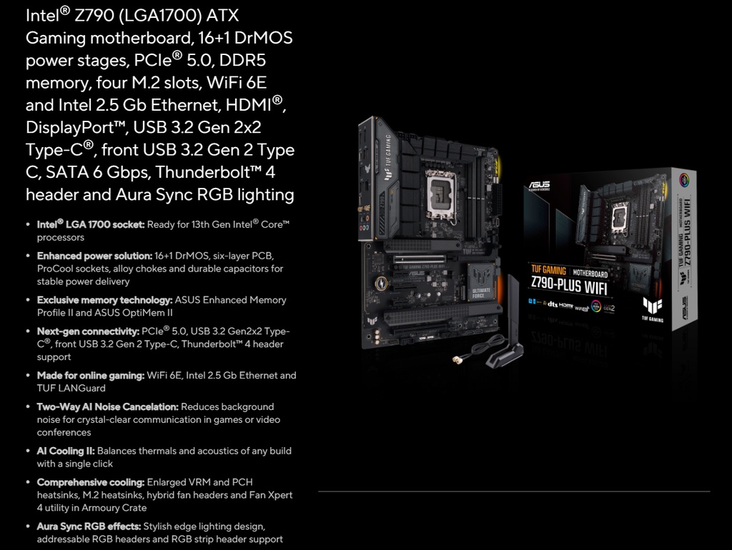 ASUS TUF GAMING Z790-PLUS WIFI LGA 1700 ATX Motherboard, PCIe 5.0 4x M ...