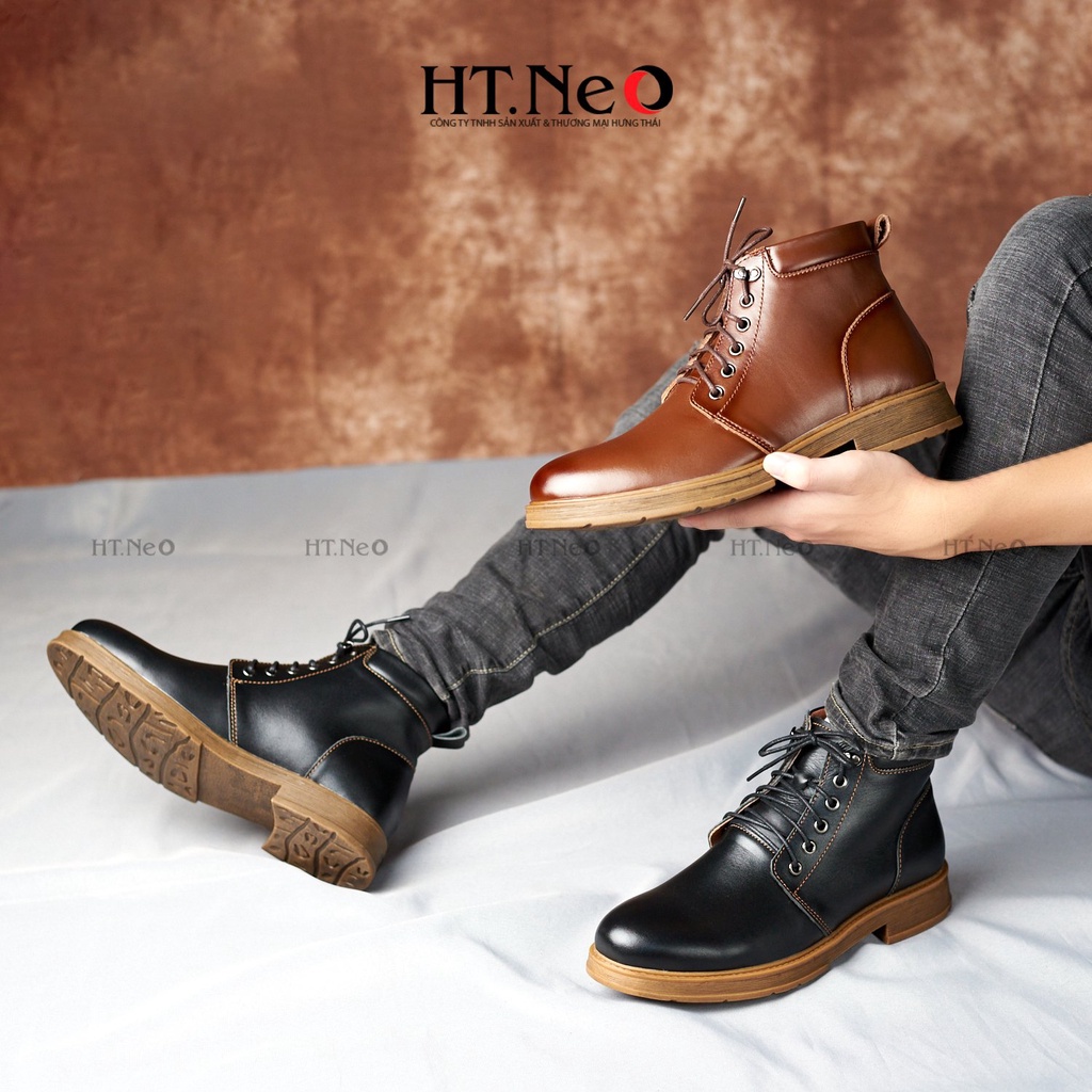 HT.NEO men's high-neck shoes Genuine cow leather, solid rubber molded ...