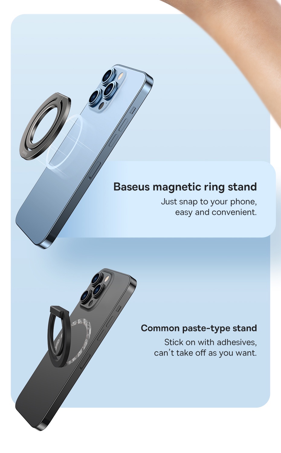 Baseus Magnetic Phone Holder Stand Cell Phone Grip Finger Ring Holder ...