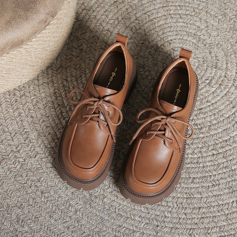 Round Head Thick Sole English Style Small Leather Shoes For Women New ...