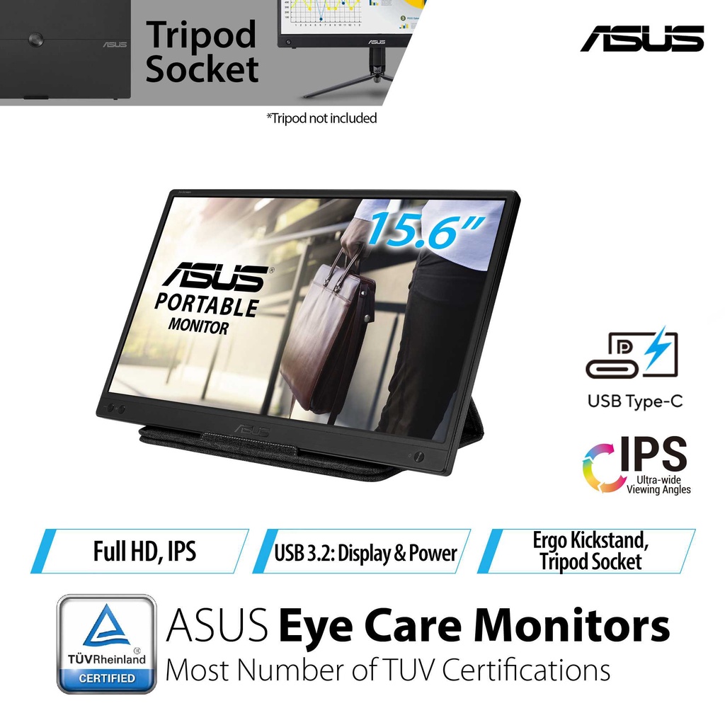 ASUS ZenScreen MB166B Portable USB Monitor- 15.6 inch Full HD, IPS, USB ...